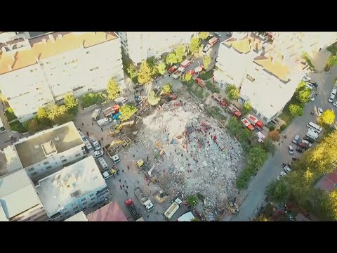 İzmir’deki deprem sonrası Emrah Apartmanı havadan görüntülendi