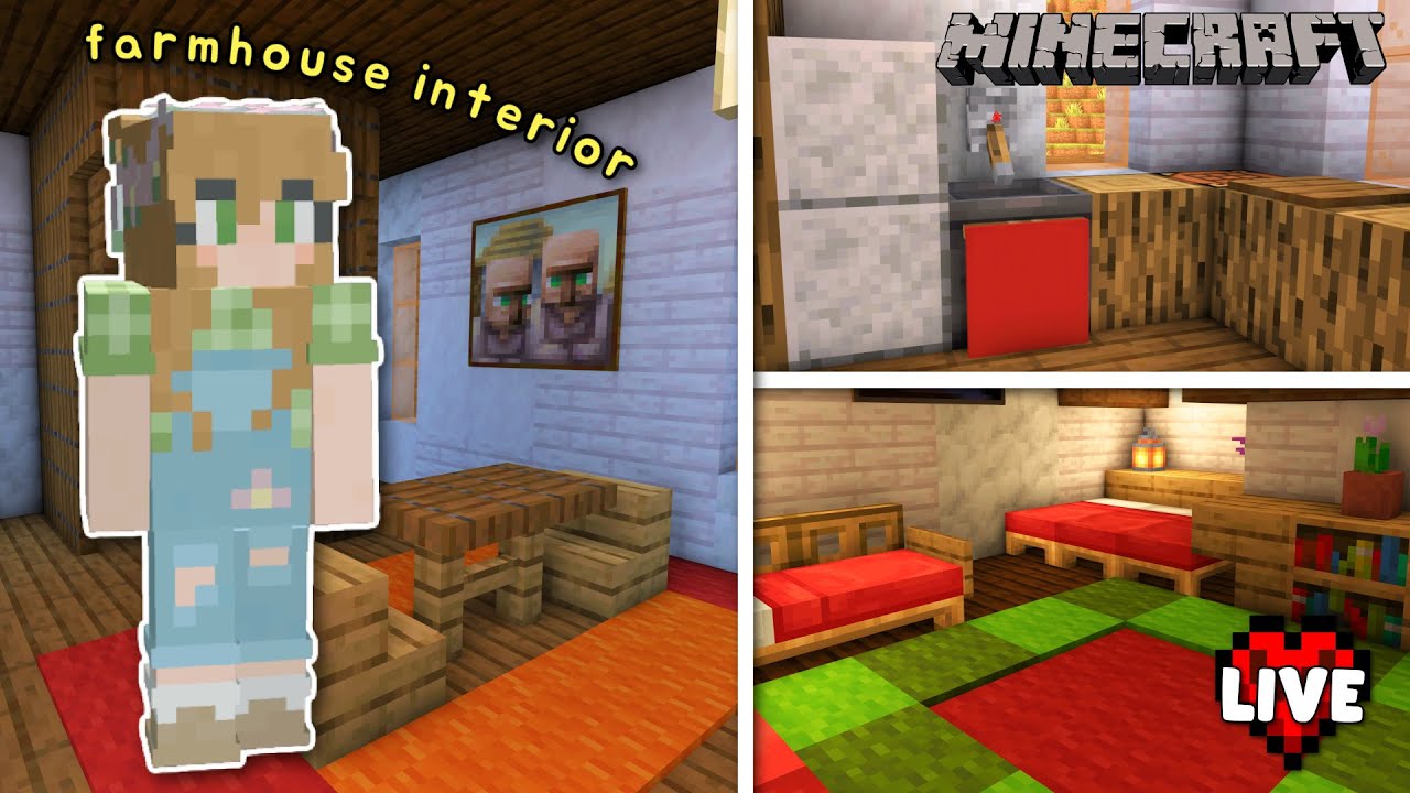 Farmhouse Interior Designing! | Hardcore Minecraft Live - YouTube