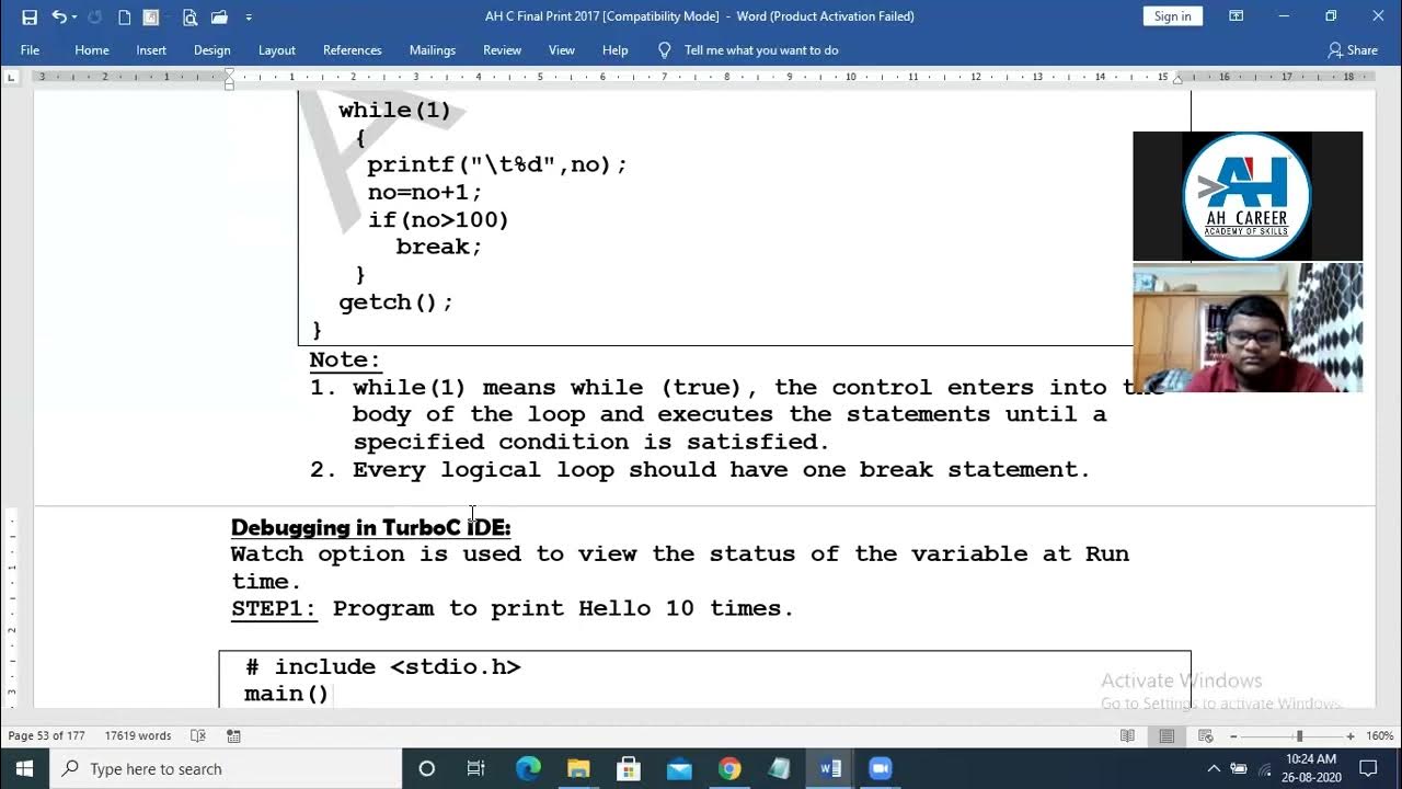 AHCAREER Online C Language Course Debugging Loops - YouTube