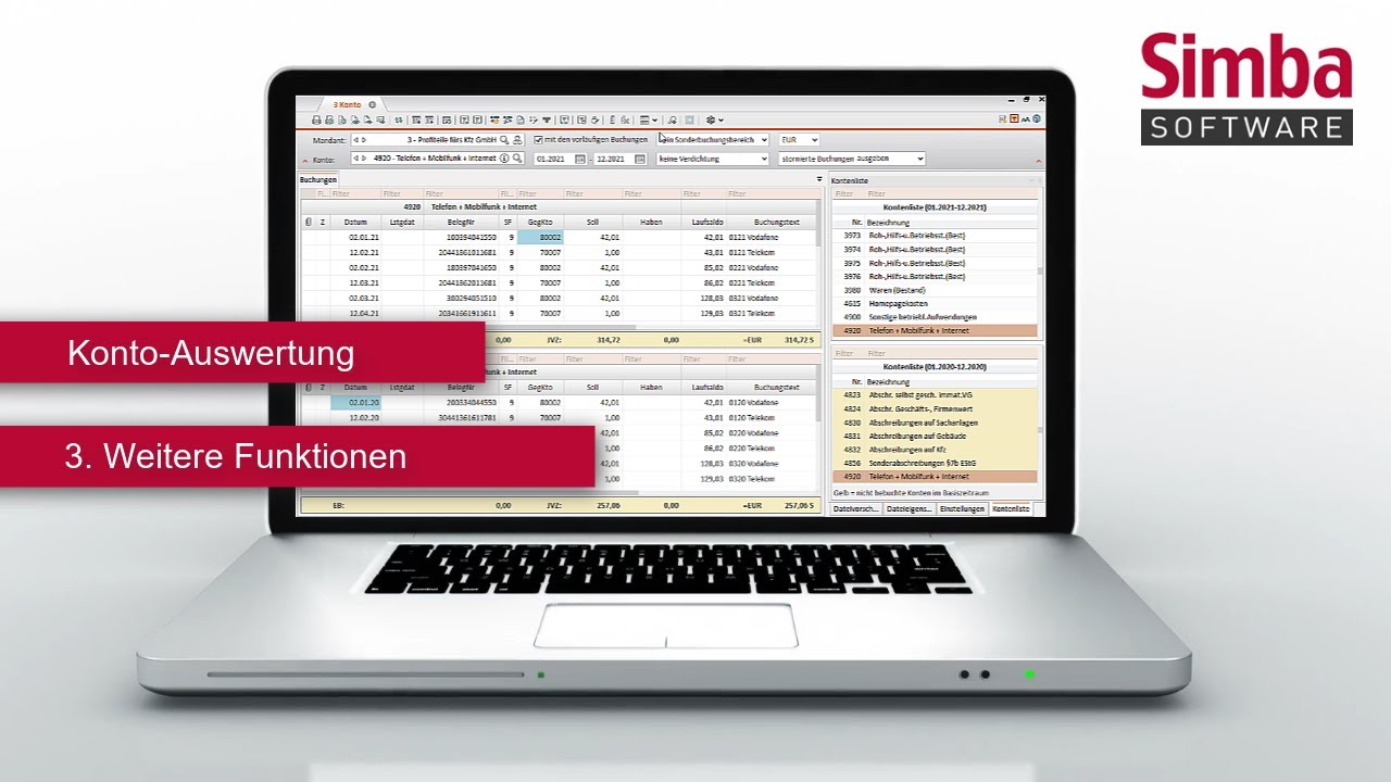 Simba Konto-Auswertung: 3. Weitere Funktionen - YouTube