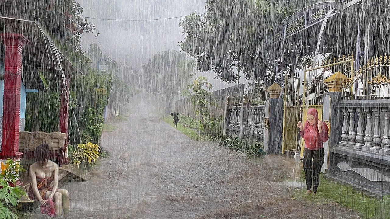 Super heavy rain and thunderstorm hit my village, very strong heavy ...