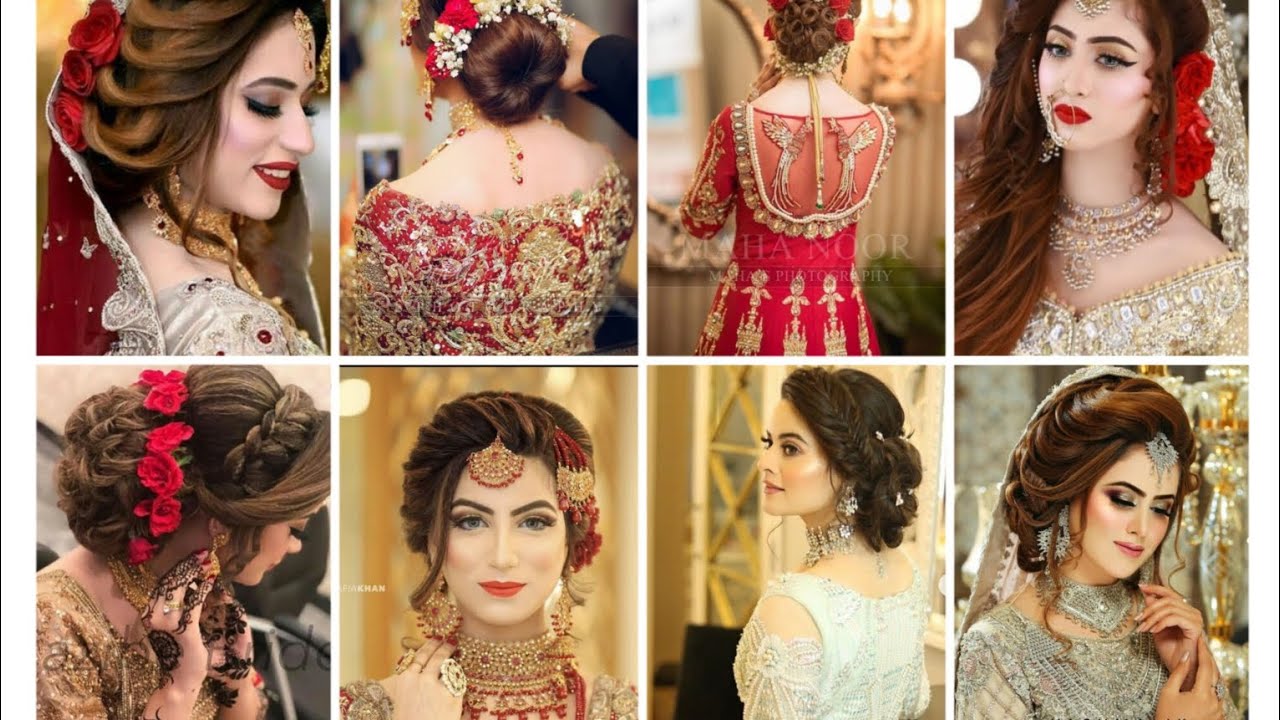 Bridal hairstyles for Barat and Walima || Hairstyles for bride's ...