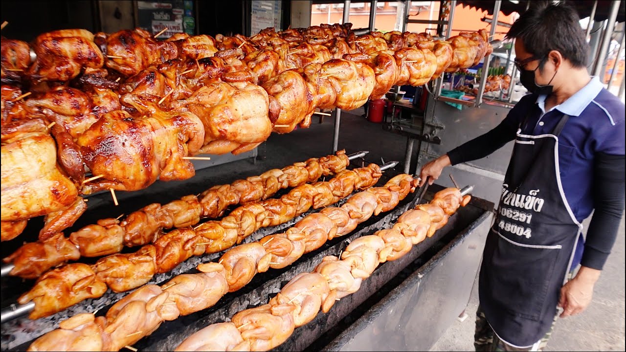 3,500 Rotating roast chicken sold per week Bangkok street food Thailand ...