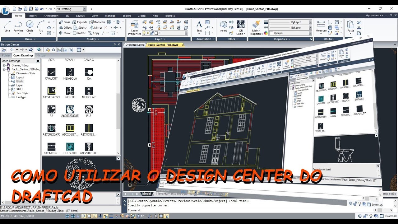 Como utilizar o Design Center do DRAFTCAD, Software CAD compatível com o formato .DWG - YouTube