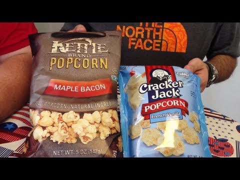 Kettle Brand Maple Bacon & Cracker Jack French Vanilla Popcorn - YouTube