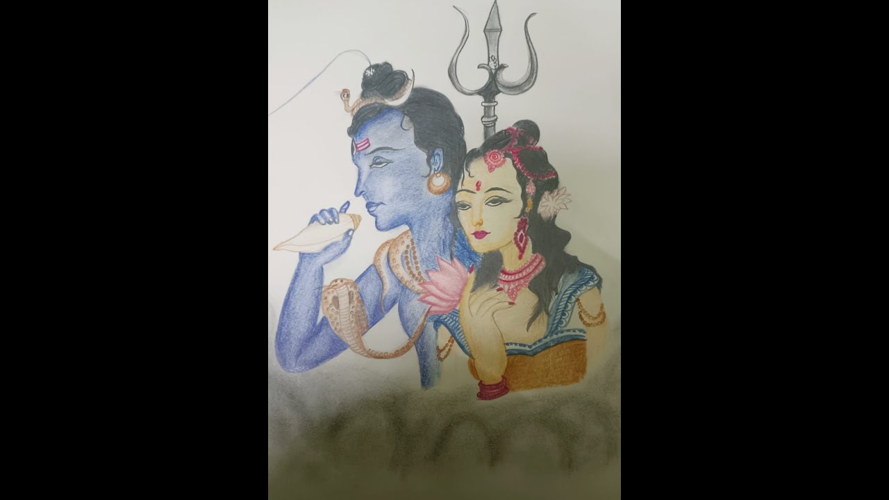 How to Draw Shiv Parvati Drawing Step By Step - YouTube