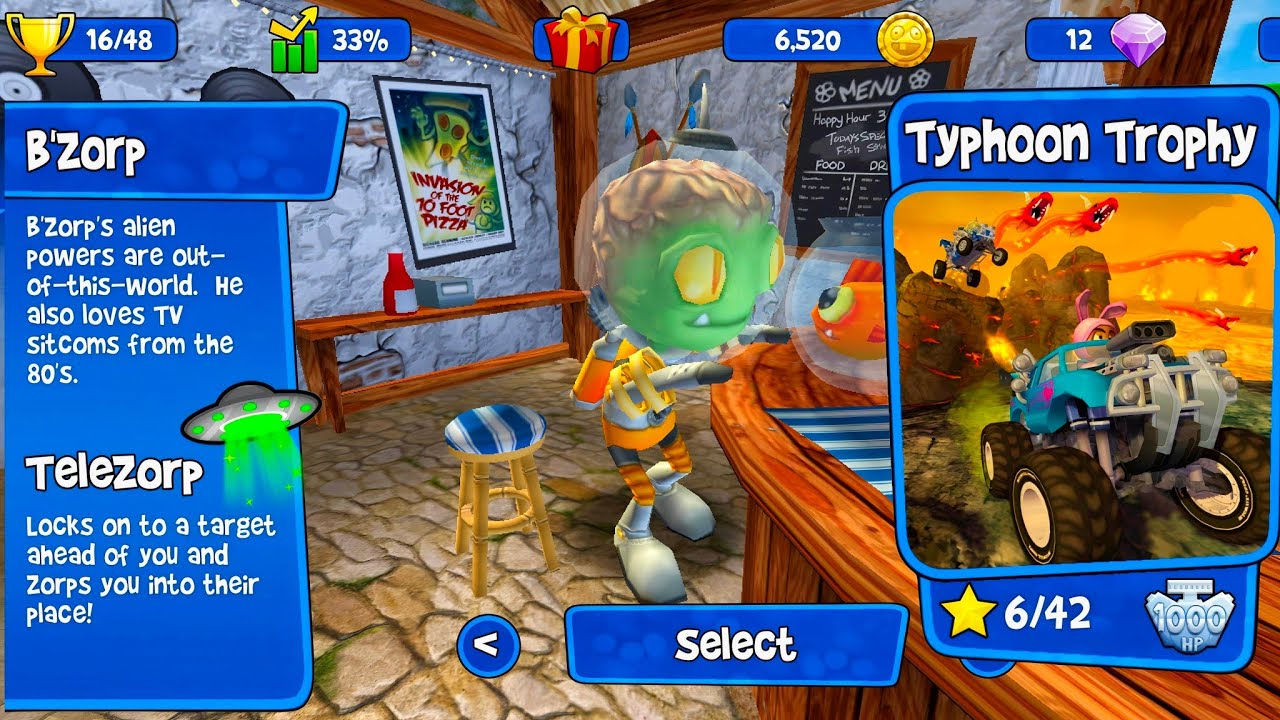 Unlocking the Typhoon Trophy & B'zorp: Beach Buggy Racing 2014 Gameplay ...