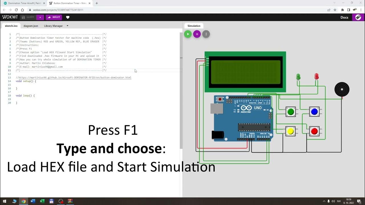 Button DOMINATION Timer - run .hex in Wokwi simulator (Arduino) - YouTube