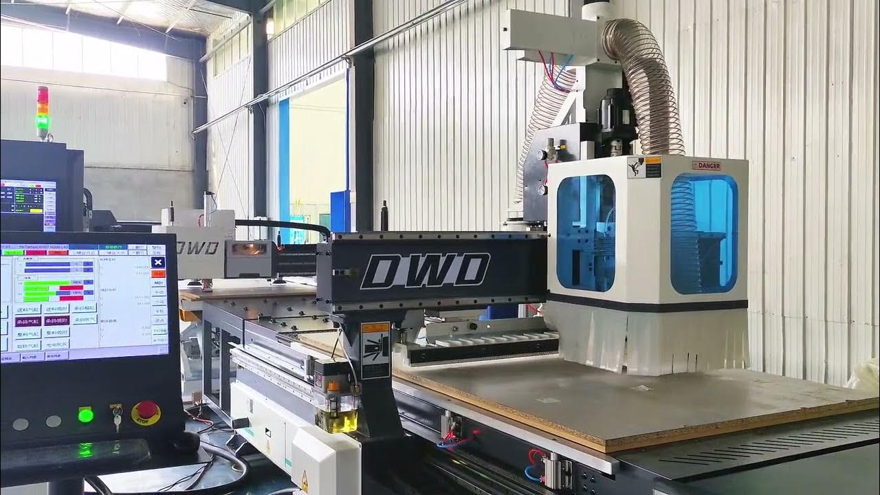 DWD CNC nesting machine auto labeling auto laoding and unloading - YouTube