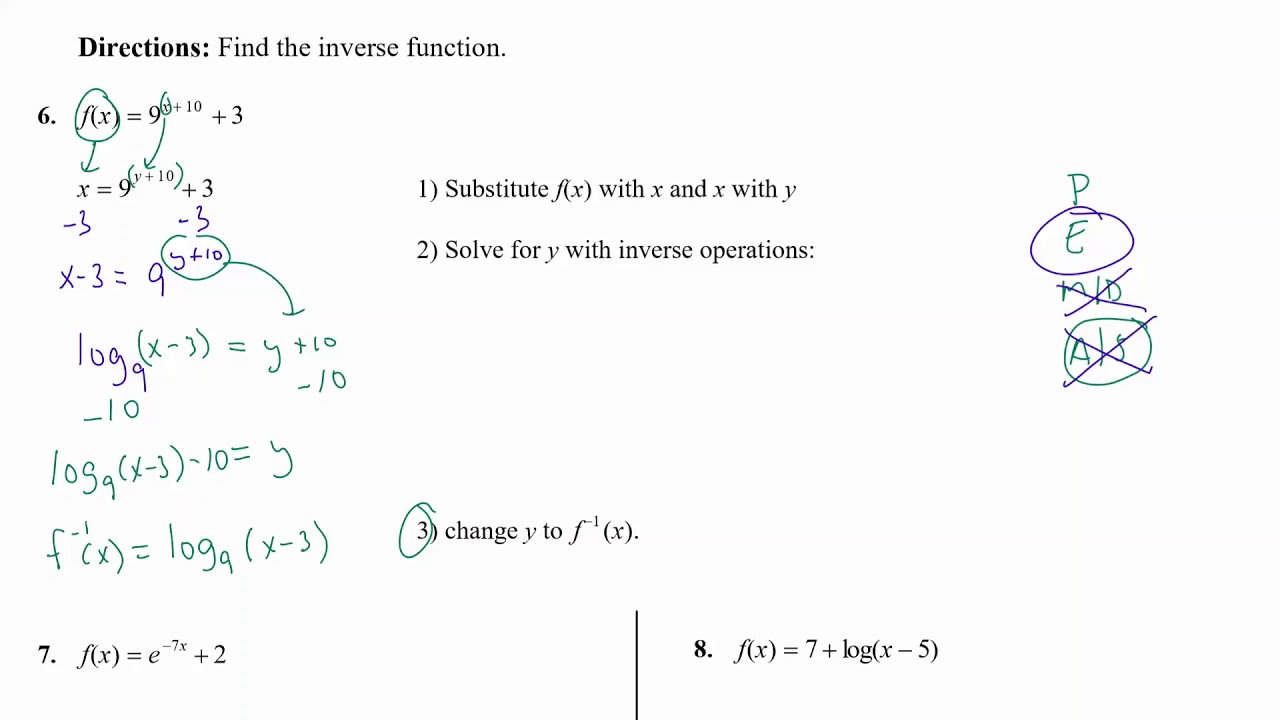 Inverse Function Of Exponential And Logarithmic Functions Youtube