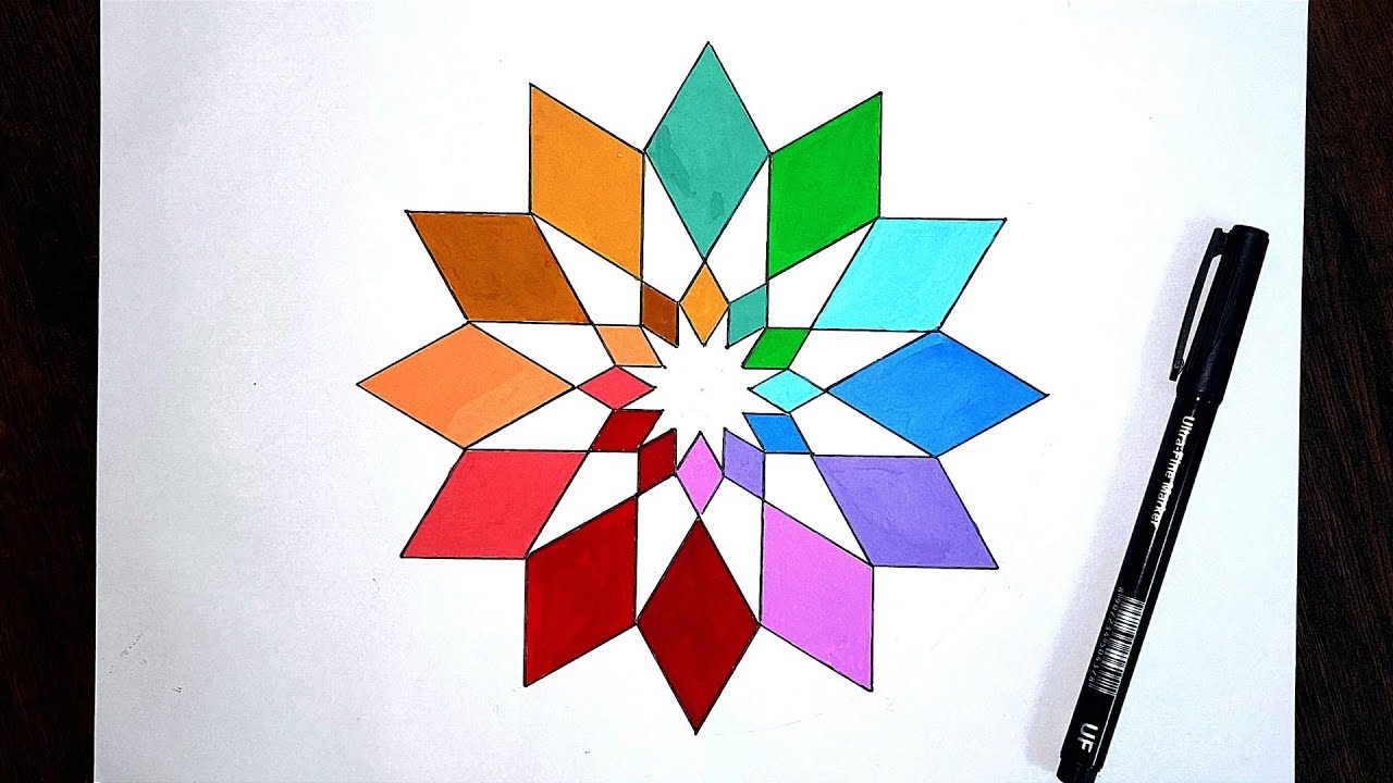 How to Draw an Easy Geometric Star Pattern | 12 Point Islamic Geometric ...