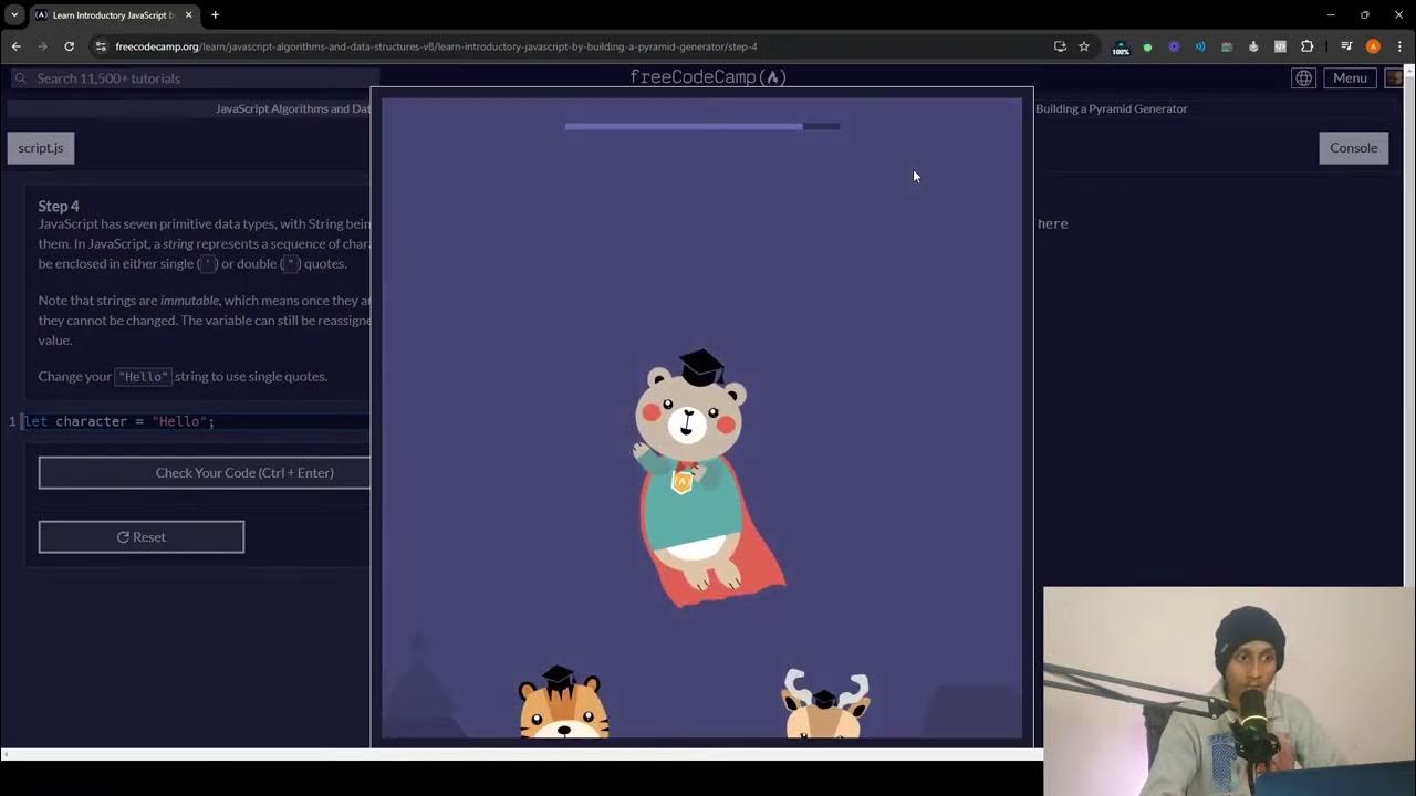 Live Coding FreeCodeCamp | Learn Introductory JavaScript by Building a Pyramid Generator Steps 1 ...