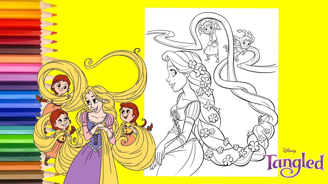 Coloring Princess Rapunzel with Four Sisters Braiding Rapunzels Hair ...