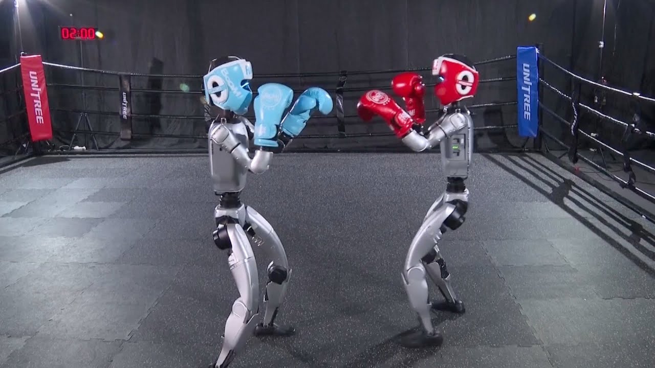 Humanoid robots prepare for boxing contest in east China - YouTube