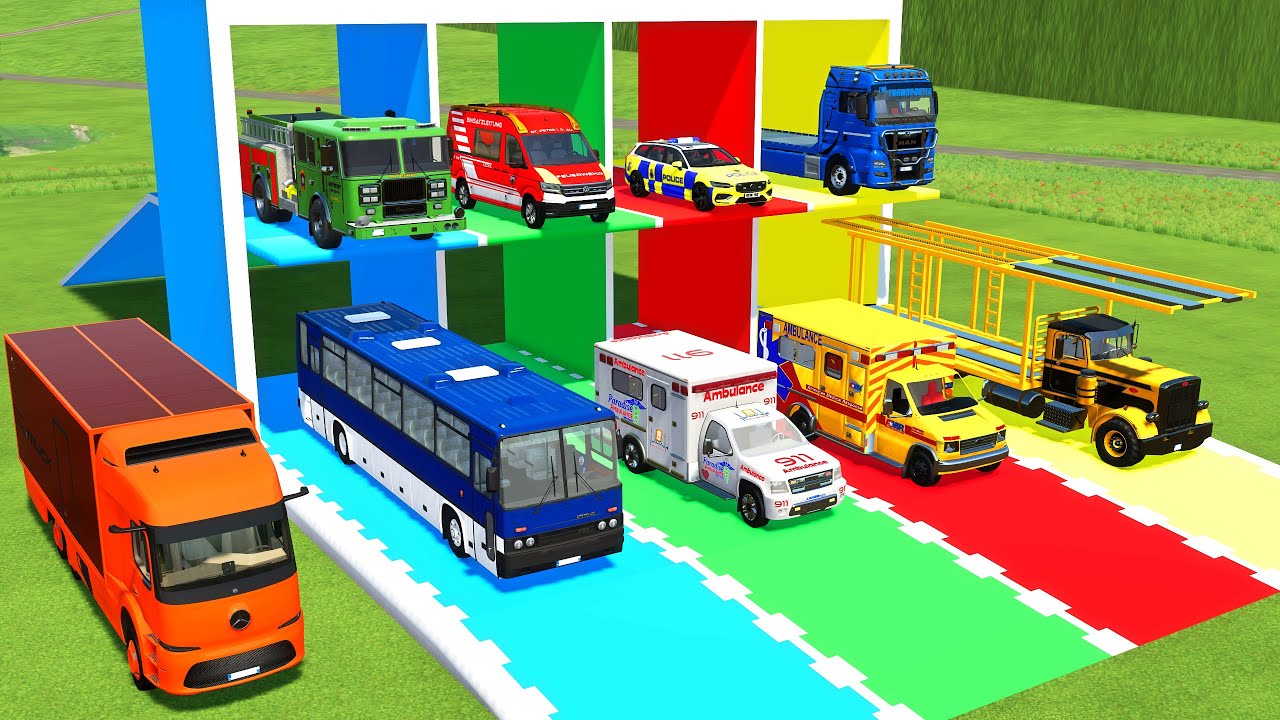 TRANSPORTING BUS, FIRE DEPARTEMENT, AMBULANCE, POLICE CAR, FIRE TRUCK ...