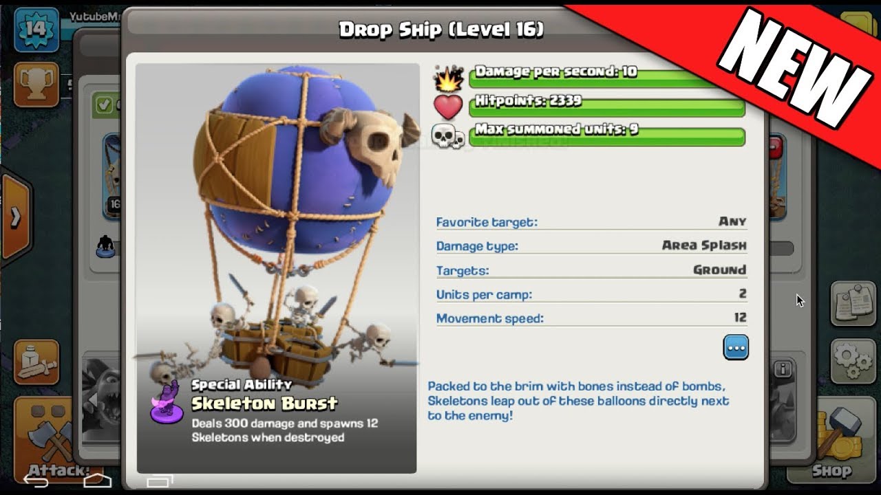 Clash of Clans - MAX LEVEL 16 DROP SHIP GAMEPLAY! - YouTube