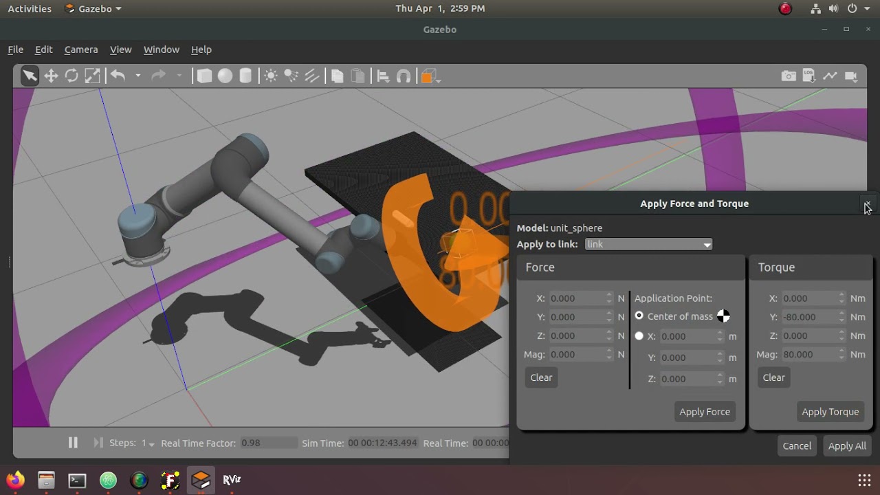 ROS/Gazebo - UR5 Picking up a ball, rolling on the table - YouTube