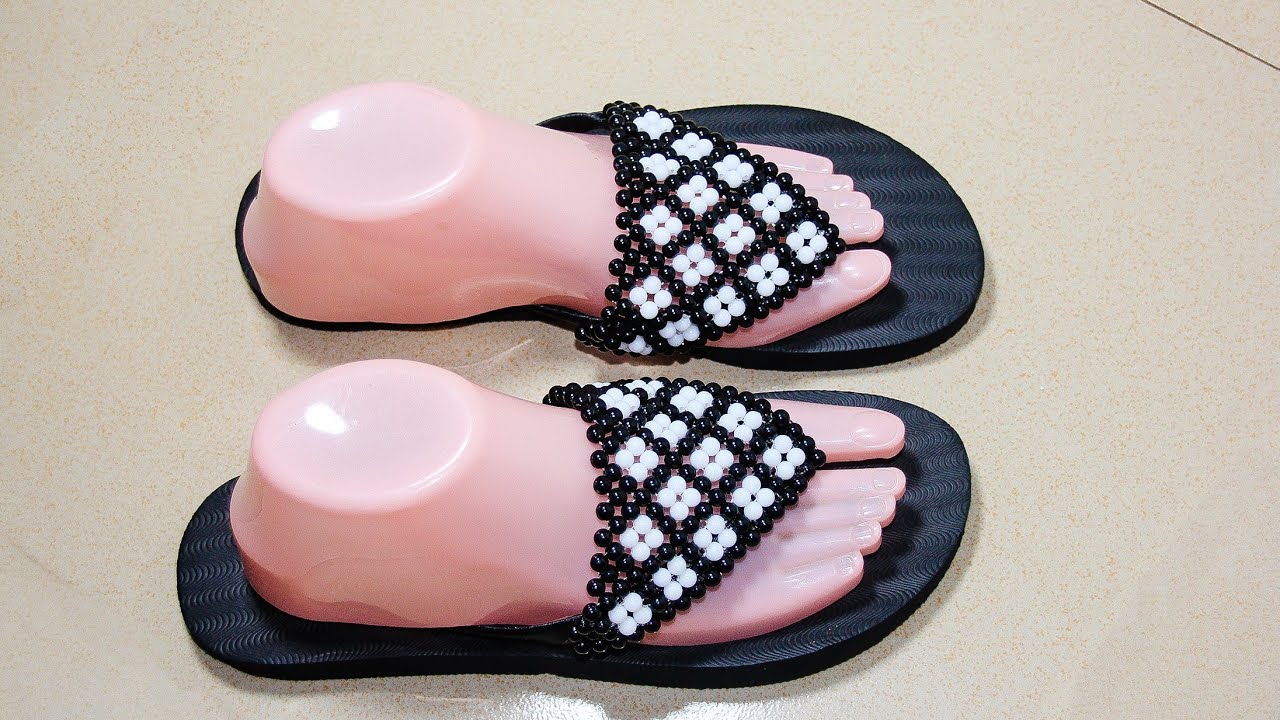 How to make a Beaded slippers and sandals with triangular-Shape ...