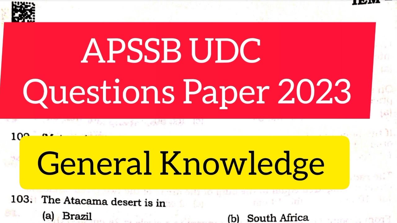 APSSB UDC Questions Paper 2023 ll Competitive exam l APSSB Question ...