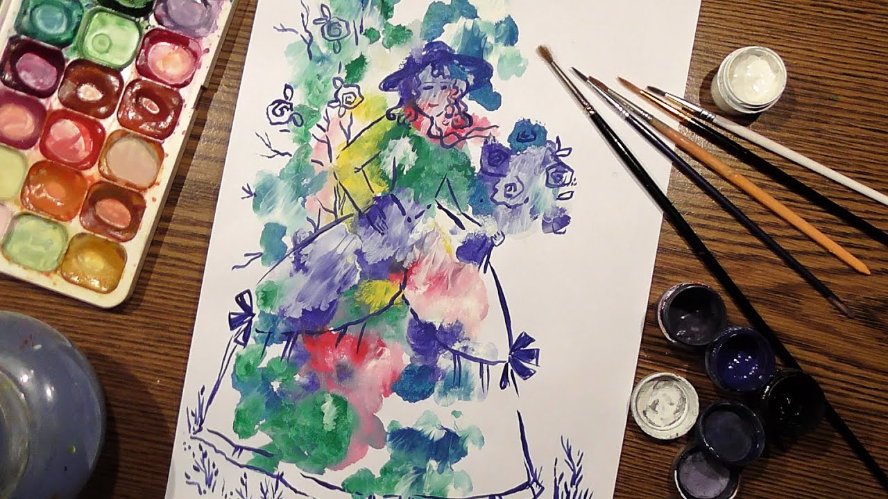 Speed Painting | Technique Monotype | Lady with Bouquet | Gouache ...