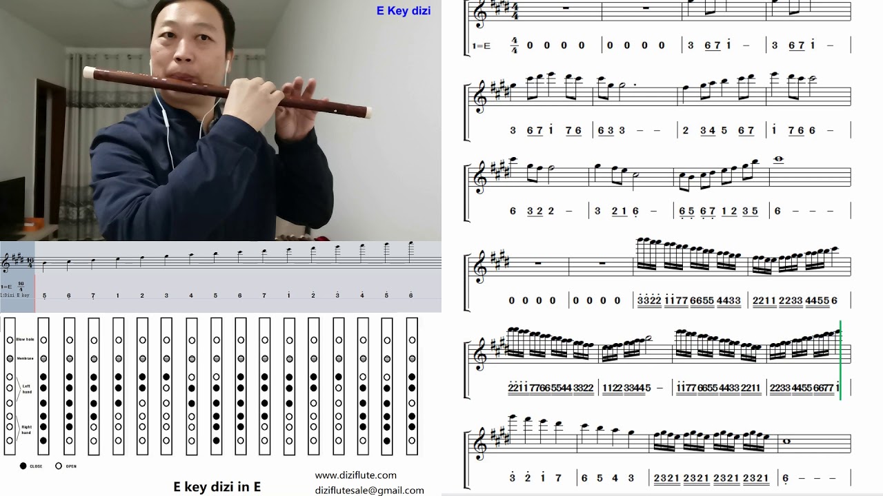 E key dizi practice with notation video +finger chart+back track ...