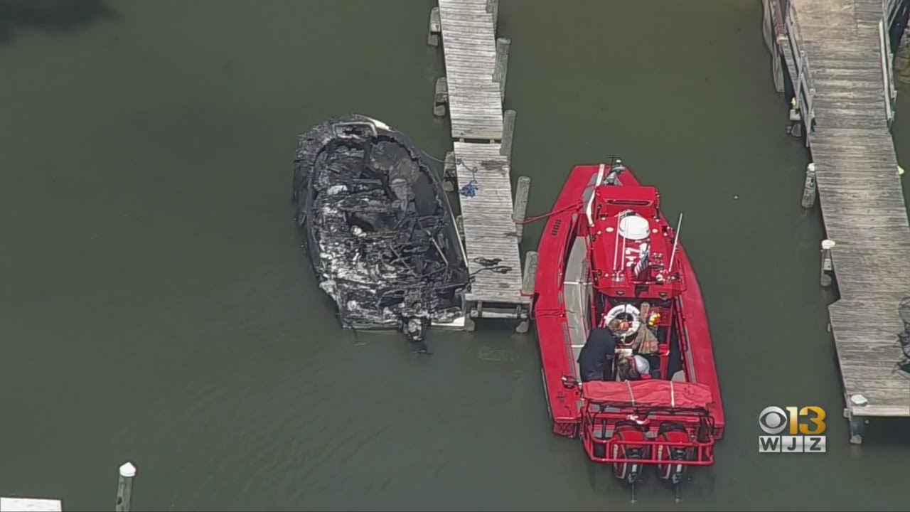 Boat Catches Fire In Baltimore County - YouTube