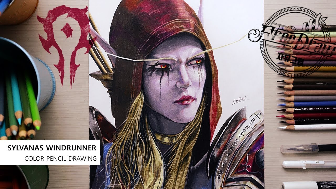WOW SYLVANAS WINDRUNNER (실바나스 윈드러너) colored pencil drawing 색연필그림 - YouTube
