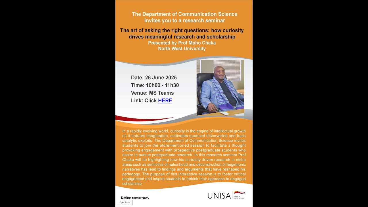 Co-curricular guest lecture - Prof Mpho Chaka - YouTube