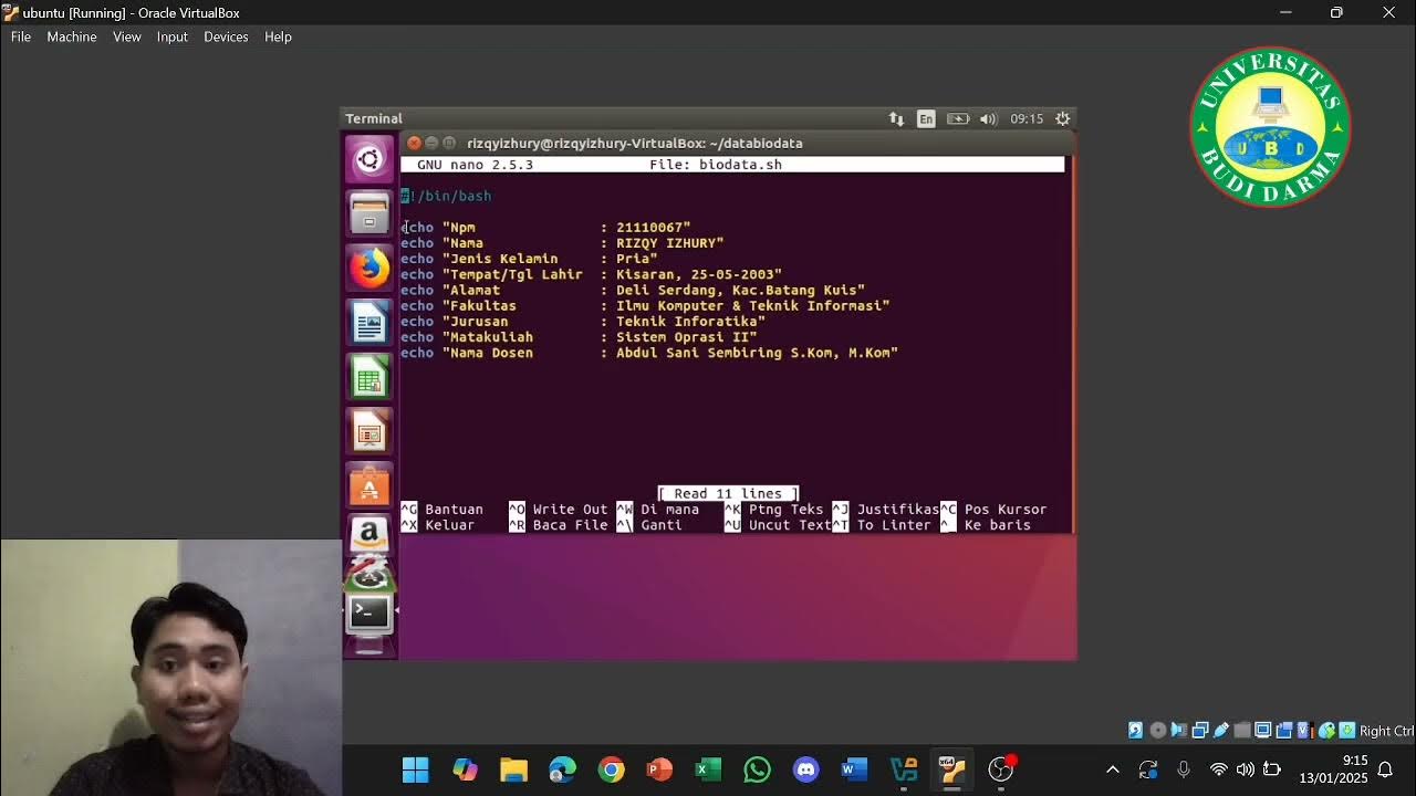 Pemrograman Shell tentang penginputan data - YouTube