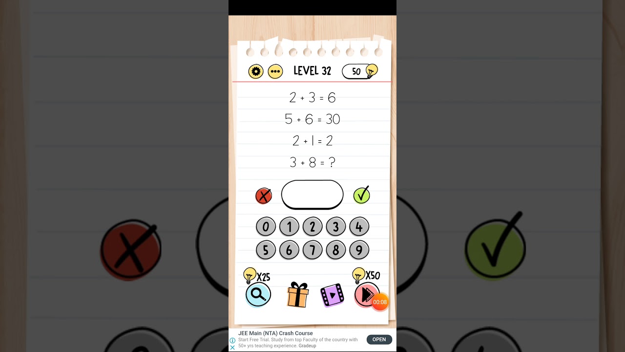 Brain test level 32 3+8 = ? - YouTube