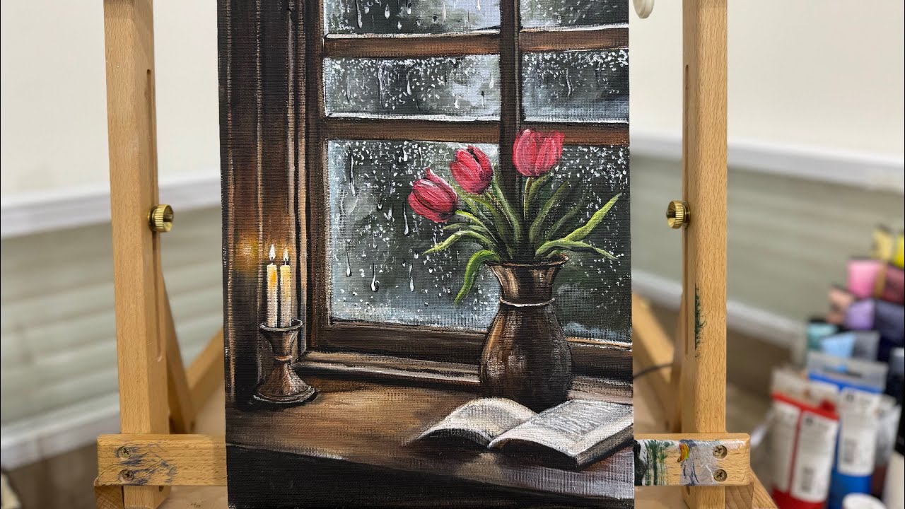 Cozy Rainy Day Window | Acrylic Painting Tutorial |Step -by - Step ...