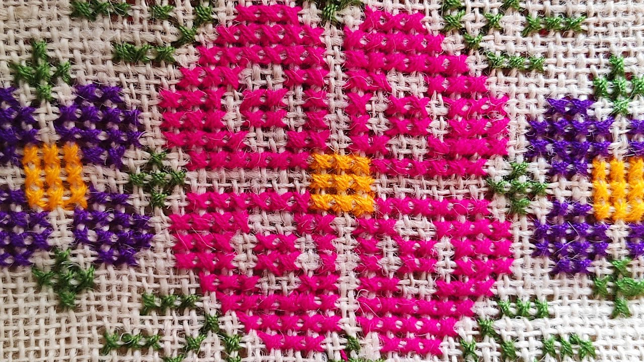 Cross stitch || Very beautiful flower cross stitch design (Part 1 ...