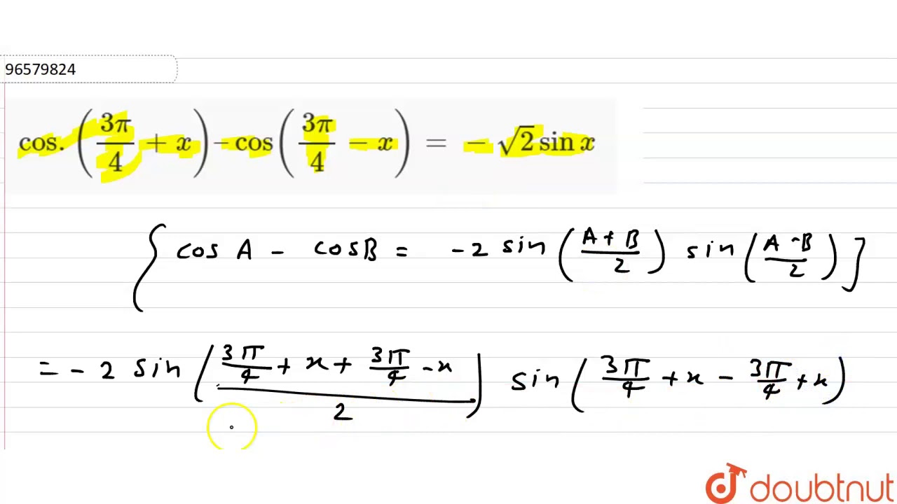  cos 3pi 4 x cos 3pi 4 x sqrt 2 Sin X YouTube