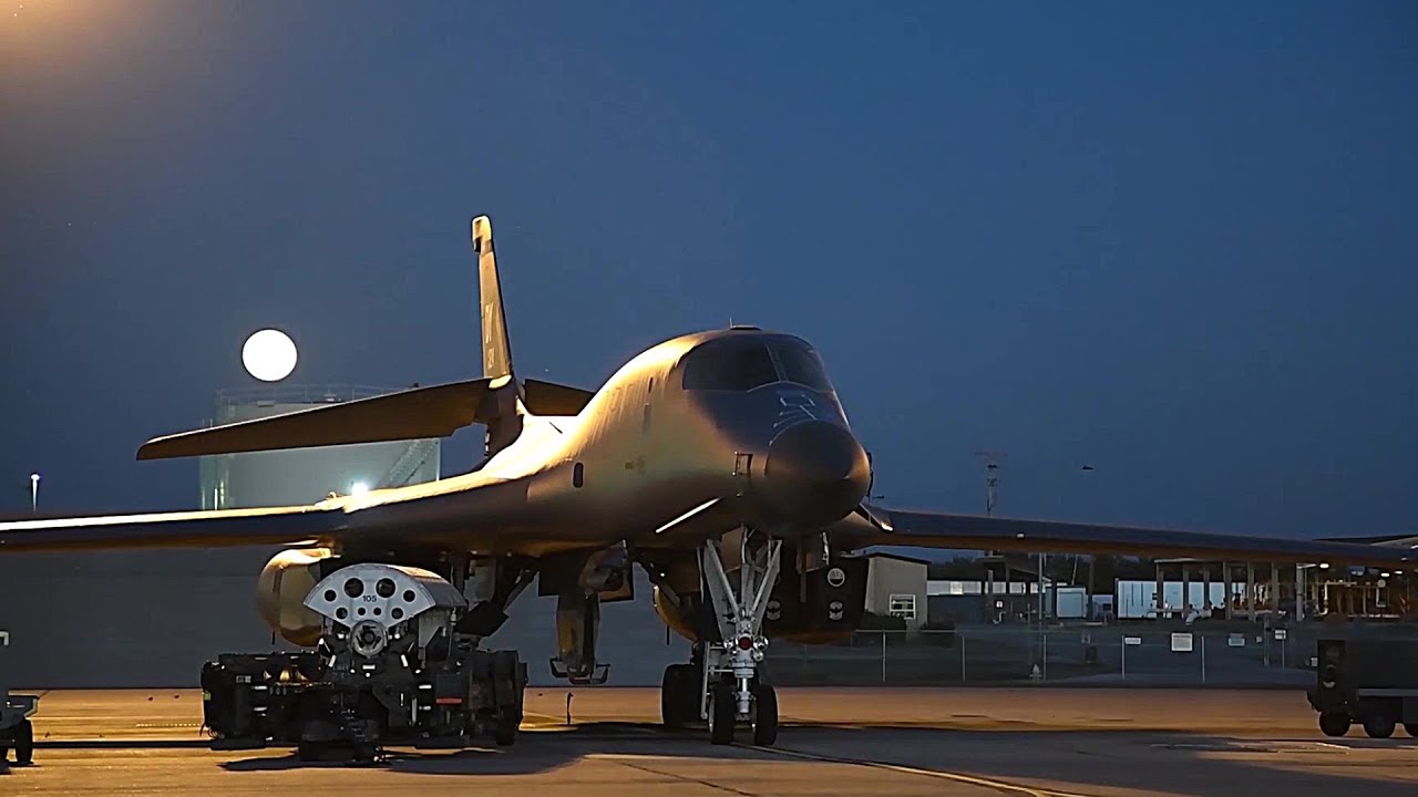 B-1 Bombers Nighttime Ordnance Load And Takeoff - YouTube