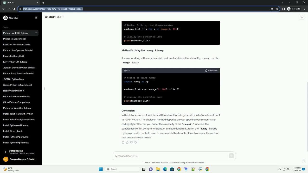 List Of Numbers 1 100 Python Youtube