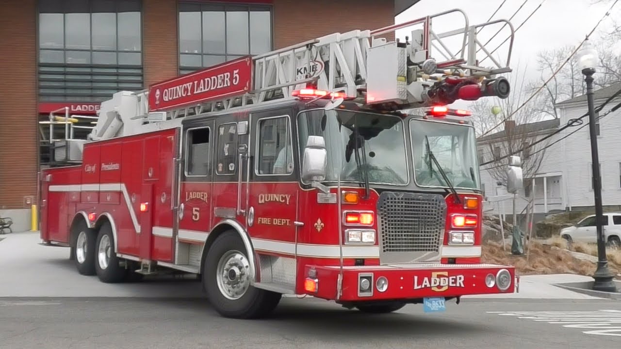 Quincy, MA Fire Department Ladder 5 Responding - YouTube
