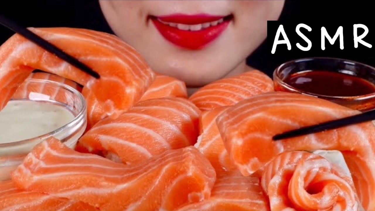 Salmon Salmon Sushi 연어회 연어초밥 리얼사운드 먹방 Eating Sound Mukbang Heeyum Youtube