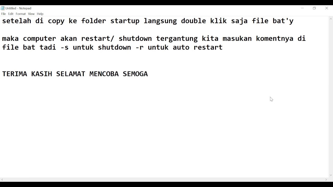 09. Auto Shutdown & Restart dengan bat file - YouTube