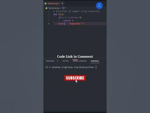Factorial Using Recursion In Python #shorts #short - Youtube