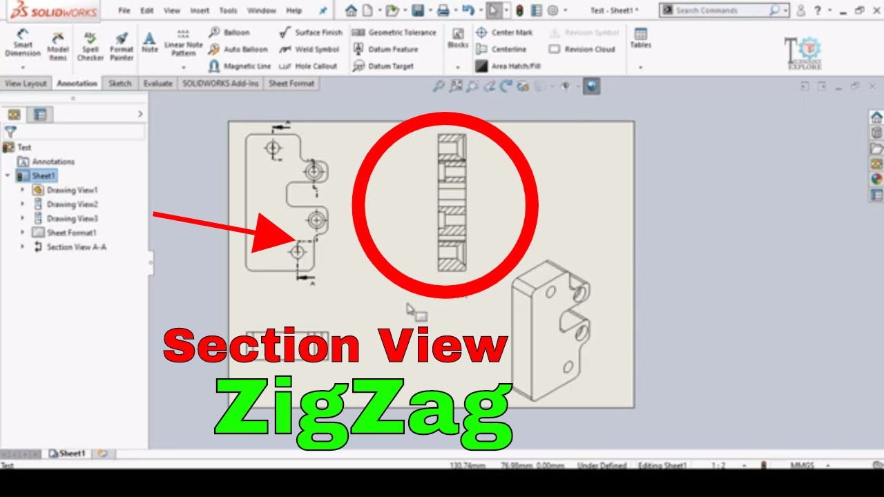 How to make Z Shape Section View in SolidWorks Drawings Tutorial - YouTube