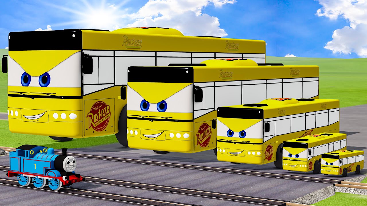 Big & Small Long Bus Lightning Mcqueen vs Train Thomas | BeamNG.Drive ...