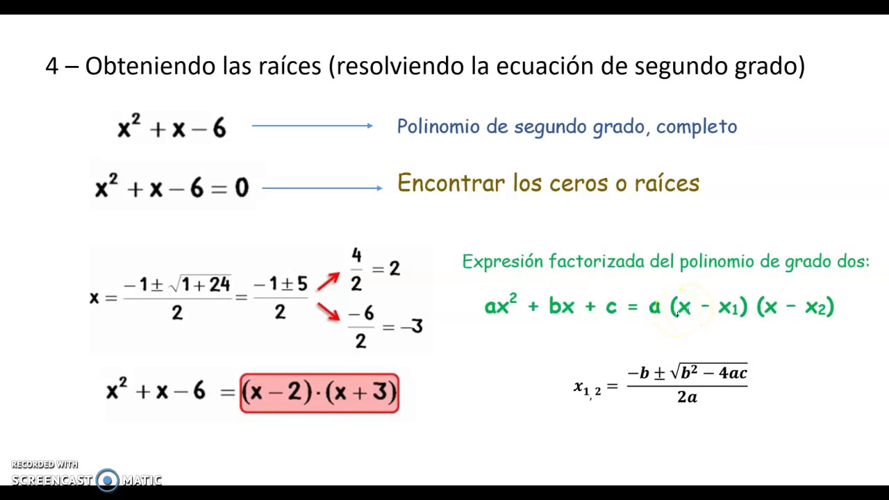 Factorización de polinomios de segundo grado. Utilizando la fórmula ...