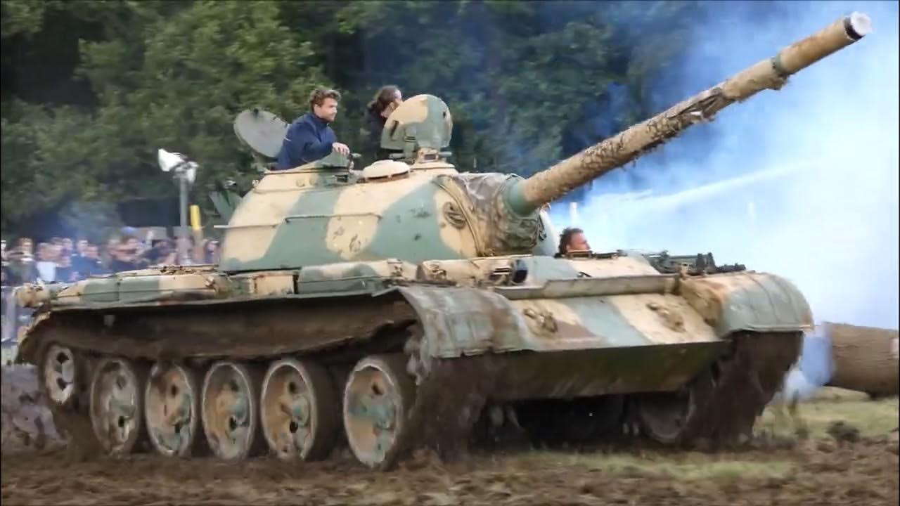 T54 Tank running, and making smoke, in the arena at the Capel Military Show 2024 - YouTube