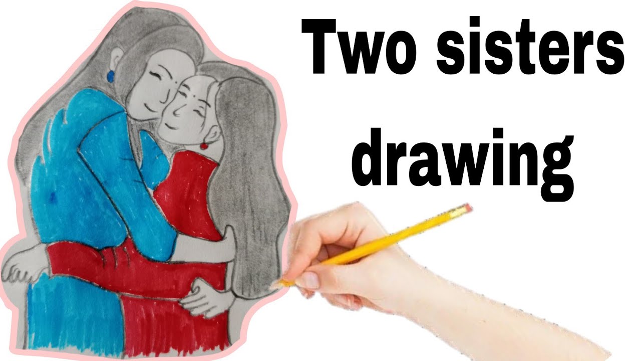 How to draw super two sisters drawing with hug 🫂 lovely sisters #art# ...