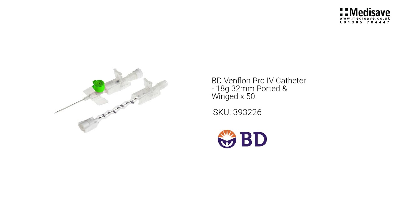 BD Venflon Pro IV Catheter 18g 32mm Ported Winged x 50 393226 - YouTube