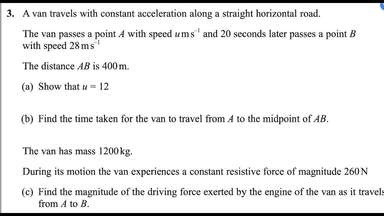 Mechanics M1 January 2024 [Question 3] IAL WME 01/01 Pearson Edexcel Eq ...