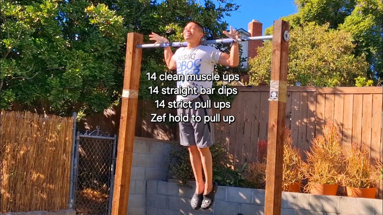 14 clean muscle ups to 14 straight bar dips to 14 strict pull ups to ...