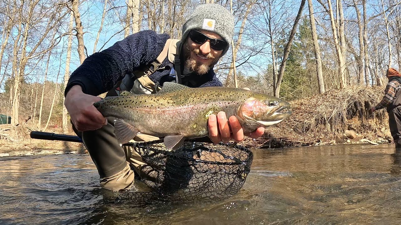 Fly Fishing Big Rainbow Trout April 1st New York!! (20+ INCH FISH ...