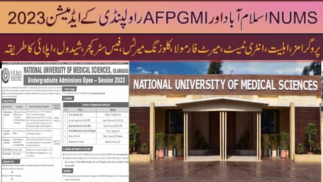 Nums undergraduate admissions 2023 | AFPGMI Rawalpindi Admissions ...