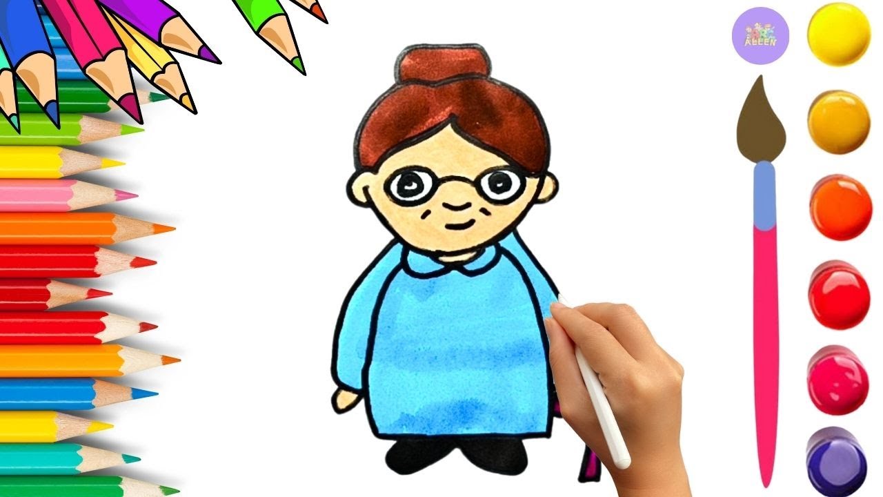 How To Draw cute Grandma Drawing, Painting & Coloring For Kids and ...